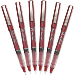 Pilot Precise V5 Stick Rolling Ball Pens, Extra Fine Point, Red Ink, 6 Pack