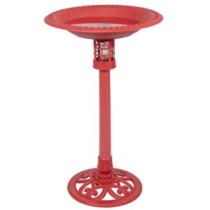 sun-ray 811011 solar lighted bird bath, red