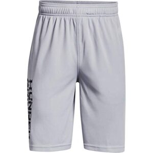 under armour boys’ big kid prototype 2.0 wordmark shorts , mod gray (011)/black , youth large