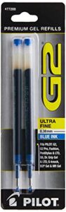 pilot g2 gel ink refills for rolling ball pens, ultra fine point, blue ink, 2-pack (77288)