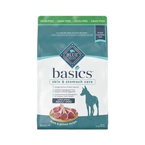 blue buffalo basics skin & stomach care, grain free natural adult large breed dry dog food, lamb & potato 22-lb