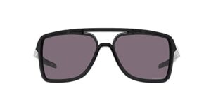 oakley men’s oo9147 castel rectangular sunglasses, black ink/prizm grey, 63 mm