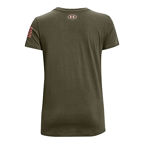 Under Armour Women's New Freedom Logo T-Shirt , Marine Od Green (390)/Cloudless Sky , Medium