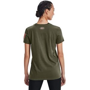 Under Armour Women's New Freedom Logo T-Shirt , Marine Od Green (390)/Cloudless Sky , Medium