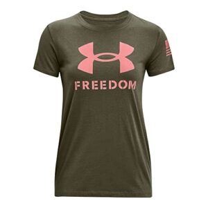 Under Armour Women's New Freedom Logo T-Shirt , Marine Od Green (390)/Cloudless Sky , Medium