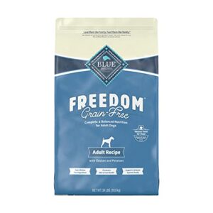 blue buffalo freedom grain free natural adult dry dog food, chicken 24-lb