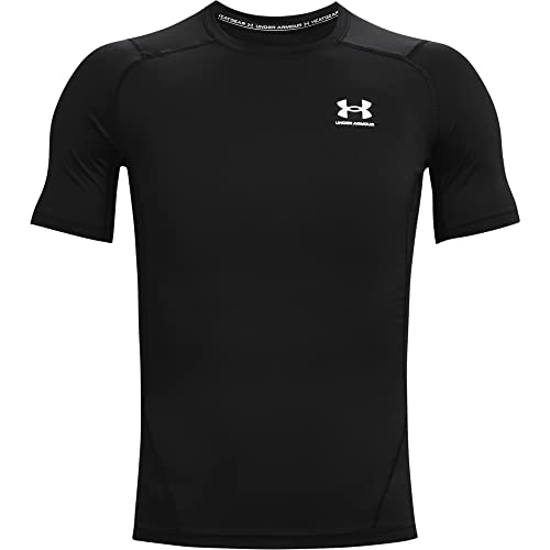 Under Armour mens Armour Heatgear Compression Short-sleeve T-shirt , Black (001)/White , Small