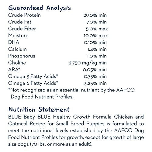 Blue Buffalo Baby BLUE Healthy Growth Formula Natural Small Breed Puppy Dry Dog Food, Chicken and Oatmeal Rice Recipe 4-lb