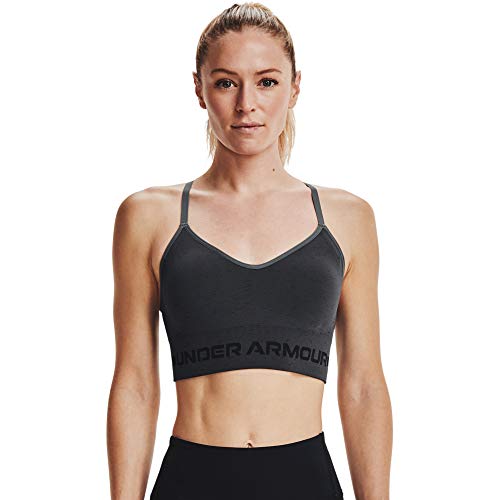 Under Armour Women's Seamless Low Long Heather Bra , Pitch Gray (012)/Black , X-Large