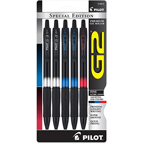 PILOT G2 Special Edition Premium Gel Ink Pen, Fine Point, Assorted Ink, 5-Pack (16973)