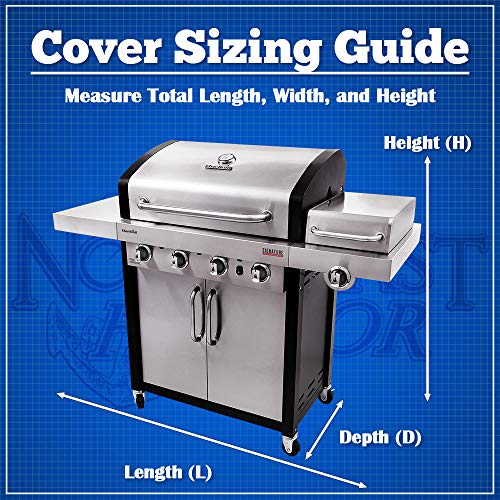 NEH Premium Waterproof Barbeque BBQ Grill Cover - Large 64" Length (64" L x 24" Dx 46" H) - Breathable Material, Sunray Protected, and Weather Resistant Storage Cover - Gray with Black Hem