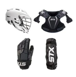 stx stallion 75 4-piece lacrosse starter set with cascade cs-r or stx rival jr helmet (no stick)