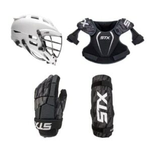 STX Stallion 75 4-Piece Lacrosse Starter Set with Cascade CS-R or STX Rival Jr Helmet (No Stick)