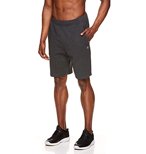 Gaiam Men's French Terry Yoga Shorts - Athletic Gym and Running Sweat Short with Pockets - Synergy Black Heather, Medium