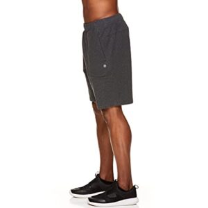 Gaiam Men's French Terry Yoga Shorts - Athletic Gym and Running Sweat Short with Pockets - Synergy Black Heather, Medium