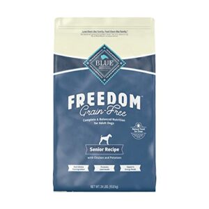 blue buffalo freedom grain free natural senior dry dog food, chicken 24-lb