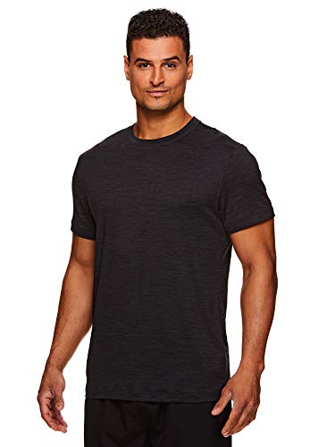 Gaiam Men's Everyday Basic Crew Neck T Shirt - Short Sleeve Yoga & Workout Top - Black Heather, Medium