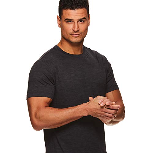 Gaiam Men's Everyday Basic Crew Neck T Shirt - Short Sleeve Yoga & Workout Top - Black Heather, Medium