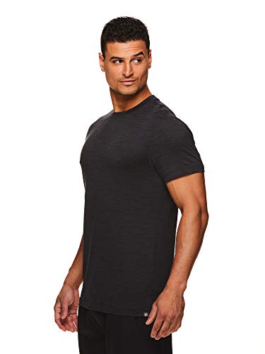 Gaiam Men's Everyday Basic Crew Neck T Shirt - Short Sleeve Yoga & Workout Top - Black Heather, Medium