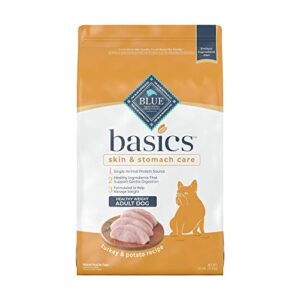 blue buffalo basics skin & stomach care, natural adult healthy weight dry dog food, turkey & potato 24-lb