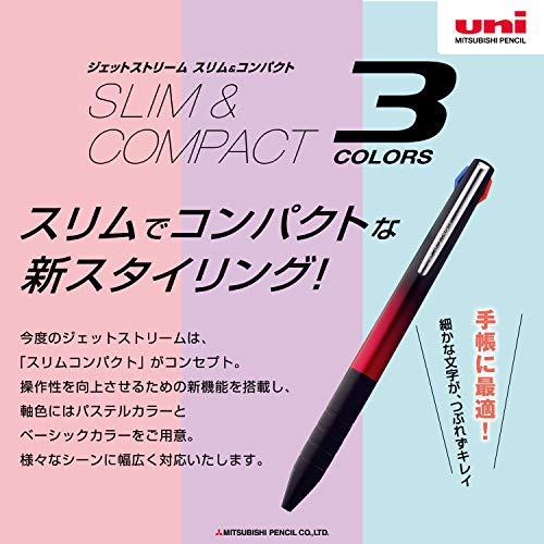 Uni Jetstream Slim Compact, 3 Colors Ballpoint Pen (Black, Red, Blue) 0.5mm, Bordeaux Body (SXE3JSS05.65)