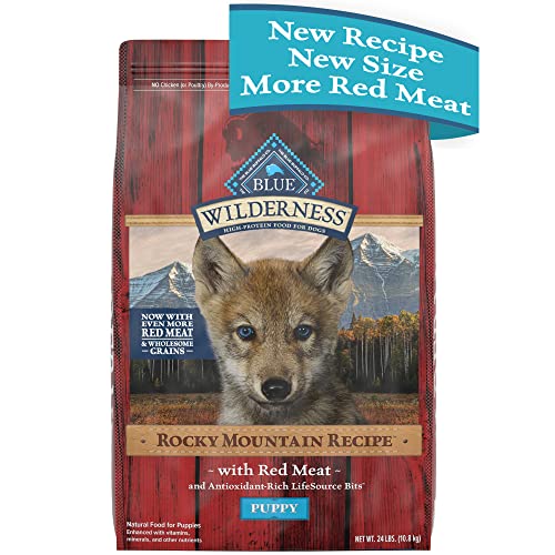 Blue Buffalo Wilderness Rocky Mountain Recipe High Protein Natural Puppy Dry Dog Food, Red Meat with Grain 24 lb Bag