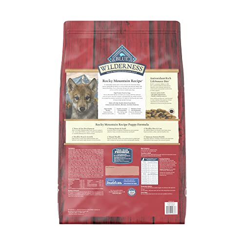 Blue Buffalo Wilderness Rocky Mountain Recipe High Protein Natural Puppy Dry Dog Food, Red Meat with Grain 24 lb Bag