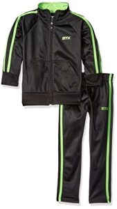 stx boys’ big boys’ tricot mock neck jacket and matching jog pant, black/lime, 10