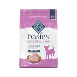 blue buffalo basics skin & stomach care, natural adult small breed dry dog food, turkey & potato 11-lb