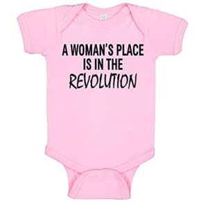 Sunray Clothing A Women's Place Is In The Revolution Baby Girl Feminist Onesie (Newborn, Grey)