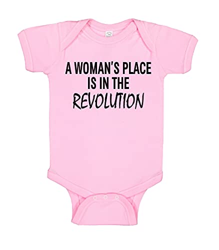 Sunray Clothing A Women's Place Is In The Revolution Baby Girl Feminist Onesie (Newborn, Grey)