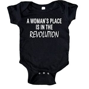 Sunray Clothing A Women's Place Is In The Revolution Baby Girl Feminist Onesie (Newborn, Grey)