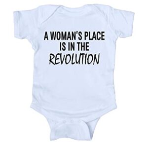 Sunray Clothing A Women's Place Is In The Revolution Baby Girl Feminist Onesie (Newborn, Grey)