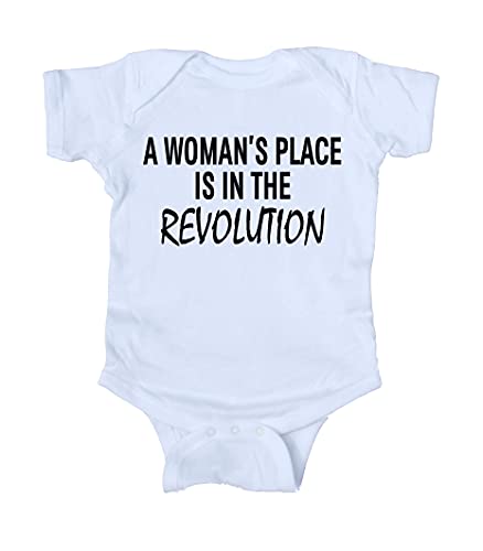 Sunray Clothing A Women's Place Is In The Revolution Baby Girl Feminist Onesie (Newborn, Grey)