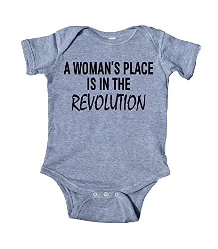 Sunray Clothing A Women's Place Is In The Revolution Baby Girl Feminist Onesie (Newborn, Grey)