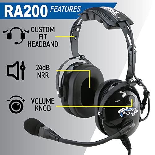 Rugged General Aviation Student Pilot Headsets for Flying Airplanes - Features Noise Reduction GA Dual Plugs Adjustable Headband and Free Headset Bag