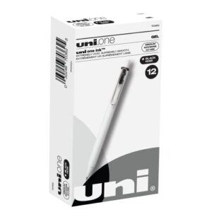 uni-ball uniball one gel pen, 12 black pens, medium point 0.7mm gel pens, fine point, smooth writing pens, home office supplies, colored pens, ink pens for journaling, ballpoint pens, bulk pens