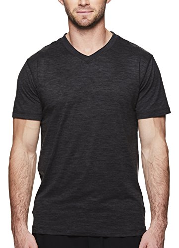 Gaiam Men's Everyday Basic V Neck T Shirt - Short Sleeve Yoga & Workout Top - Black Heather Everyday, Large