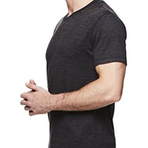 Gaiam Men's Everyday Basic V Neck T Shirt - Short Sleeve Yoga & Workout Top - Black Heather Everyday, Large