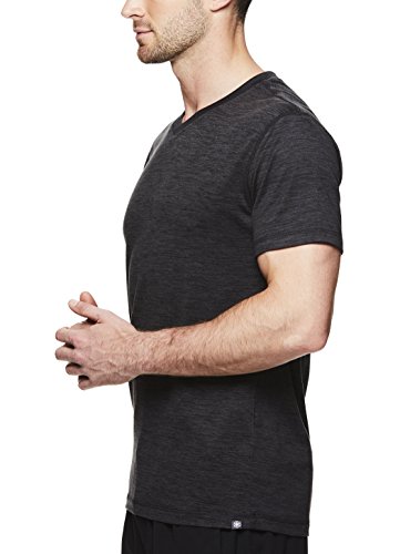 Gaiam Men's Everyday Basic V Neck T Shirt - Short Sleeve Yoga & Workout Top - Black Heather Everyday, Large