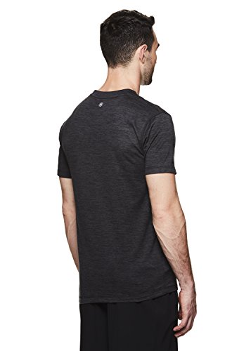 Gaiam Men's Everyday Basic V Neck T Shirt - Short Sleeve Yoga & Workout Top - Black Heather Everyday, Large