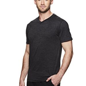 Gaiam Men's Everyday Basic V Neck T Shirt - Short Sleeve Yoga & Workout Top - Black Heather Everyday, Large