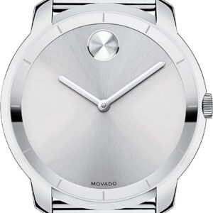 Movado Men's BOLD Thin Stainless Steel Watch with a Printed Index Dial, Silver (Model 3600260)