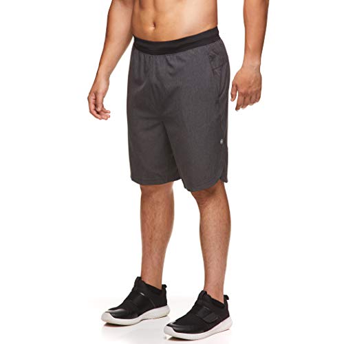 Gaiam Men's Yoga Shorts - Performance Heather Gym & Workout Short w/ Pockets - Karma Downward Dog Black Heather, Small