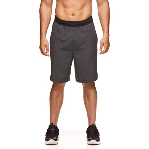 Gaiam Men's Yoga Shorts - Performance Heather Gym & Workout Short w/ Pockets - Karma Downward Dog Black Heather, Small