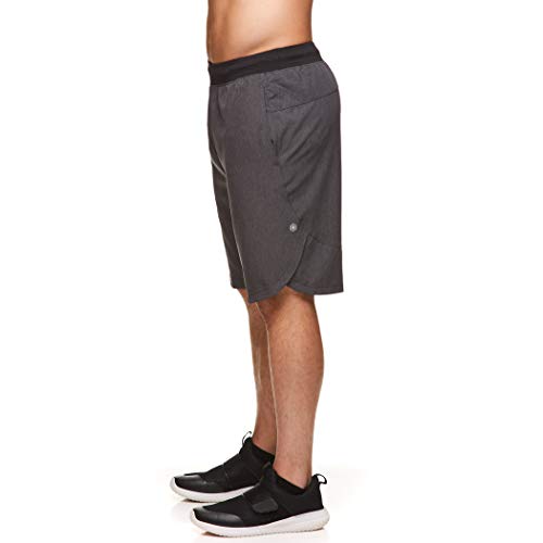 Gaiam Men's Yoga Shorts - Performance Heather Gym & Workout Short w/ Pockets - Karma Downward Dog Black Heather, Small