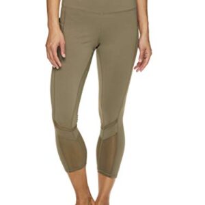 Gaiam Women's High Waisted Capri Yoga Pants - High Rise Compression Workout Leggings - Athletic Gym Tights - Dusty Olive Green, X-Small