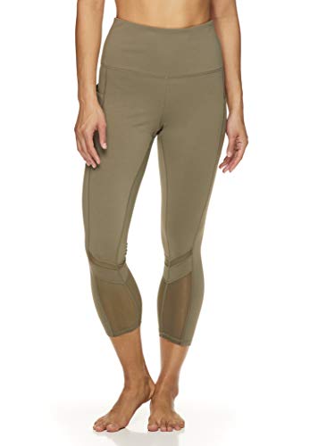 Gaiam Women's High Waisted Capri Yoga Pants - High Rise Compression Workout Leggings - Athletic Gym Tights - Dusty Olive Green, X-Small