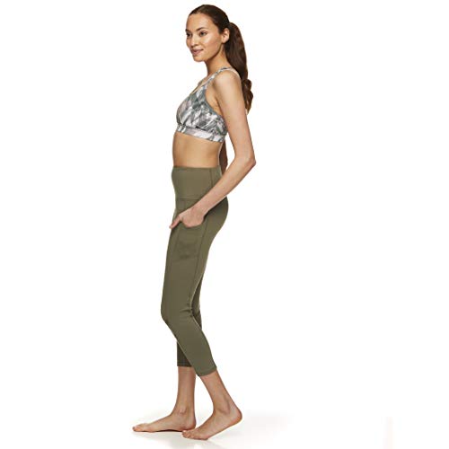 Gaiam Women's High Waisted Capri Yoga Pants - High Rise Compression Workout Leggings - Athletic Gym Tights - Dusty Olive Green, X-Small