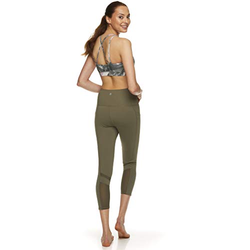 Gaiam Women's High Waisted Capri Yoga Pants - High Rise Compression Workout Leggings - Athletic Gym Tights - Dusty Olive Green, X-Small